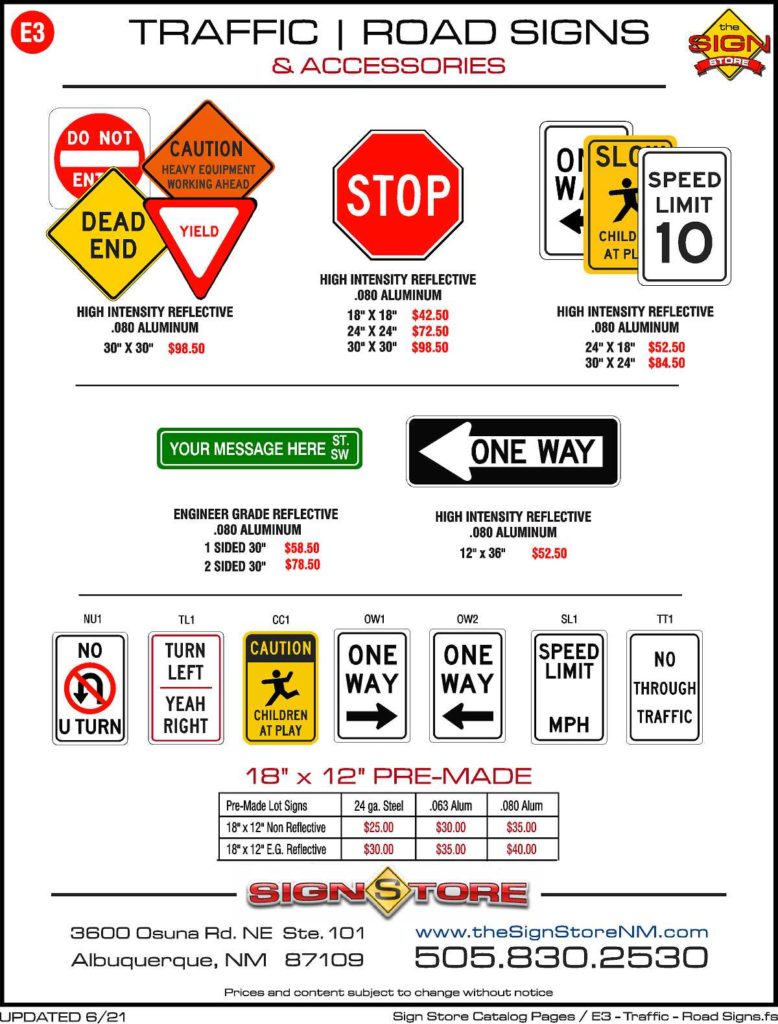 E3 – Traffic – Road Signs LR – The Sign Store NM