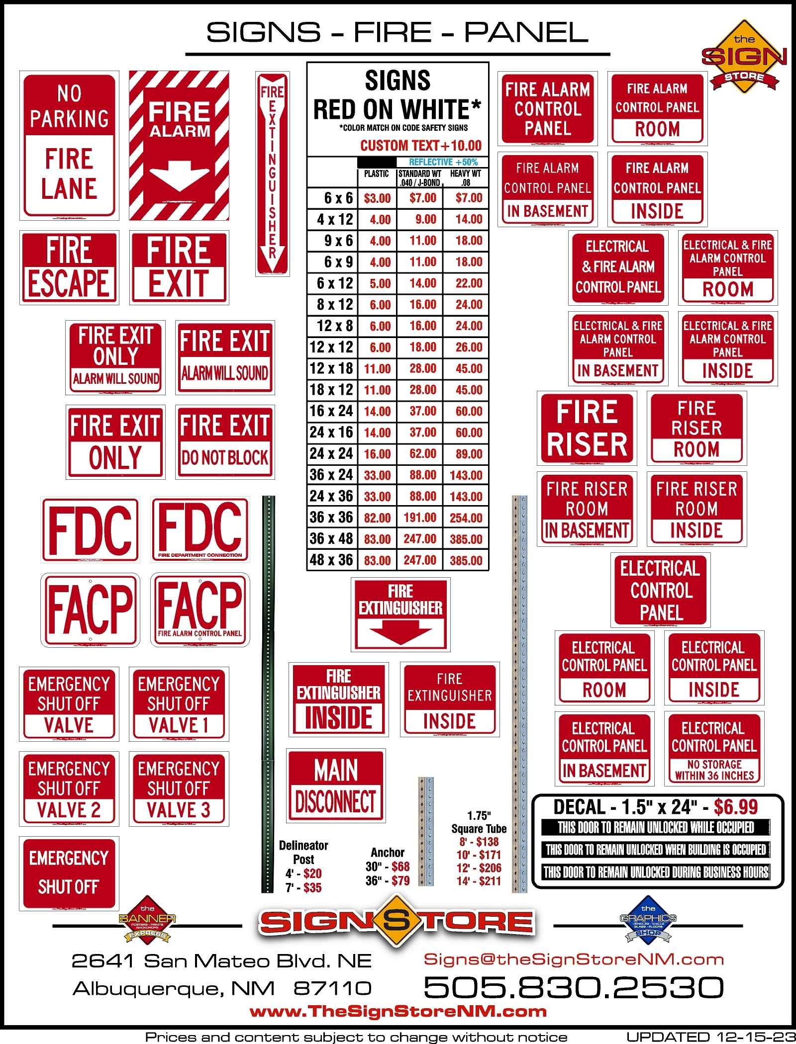 Electrical & Fire Alarm Control Panel Room - Sign - The Sign Store NM