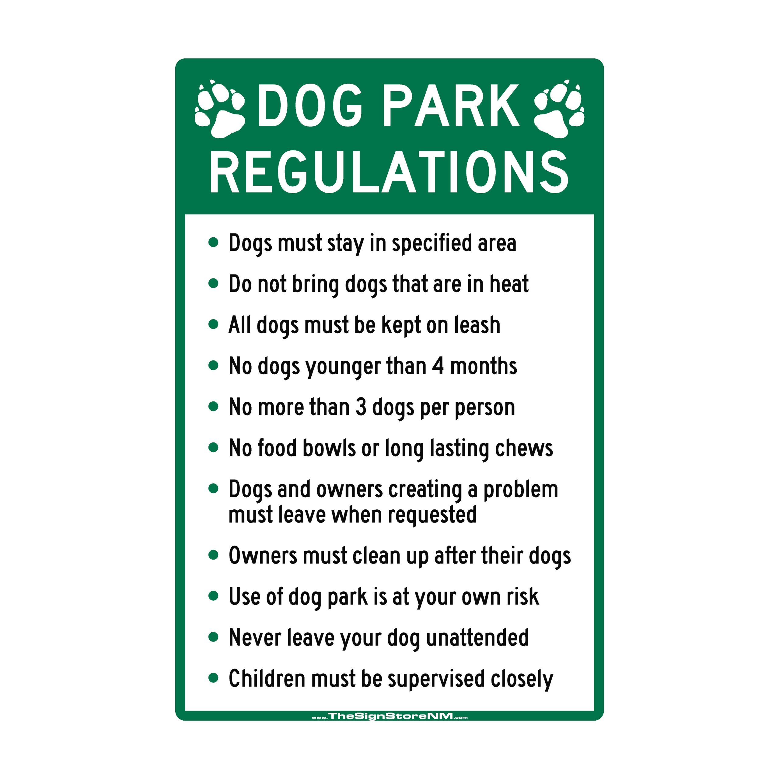 Dog Park Regulations - Sign - The Sign Store NM